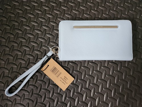 STEVE MADDEN blue Faux Leather silver Zip Around Wristlet Credit Card ...