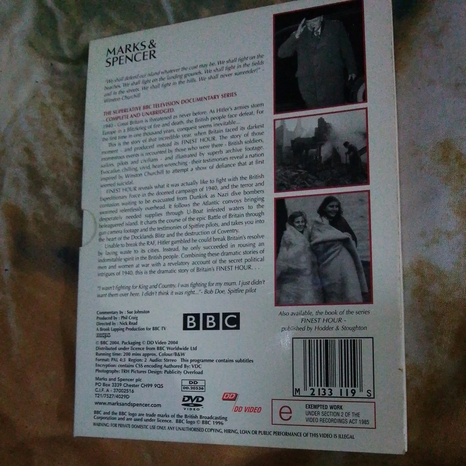 Marks & Spencers DVD - Finest Hour Complete BBC WW2 Documentary DVD ...