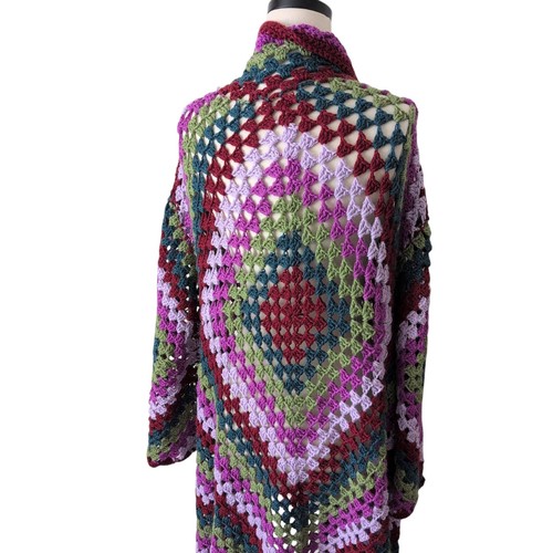 Handmade Crochet Duster Sweater Granny Square Knit Purple Hippie ...