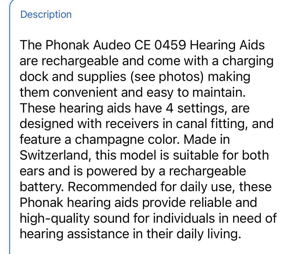 Phonak Audeo CE 0459 Hearing Aids Rechargeable With Charging Dock and ...