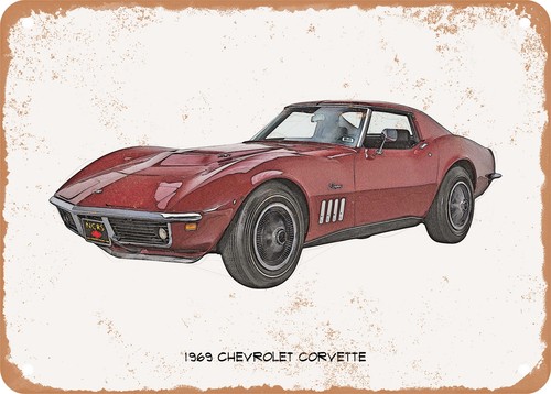 Classic Car Art - 1969 Chevy Corvette Pencil Sketch - Rusty Look Metal ...