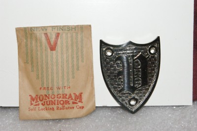 NOS 1920's-1930's Monogram Junior Metal Motometer Cap Shield Letter V ...