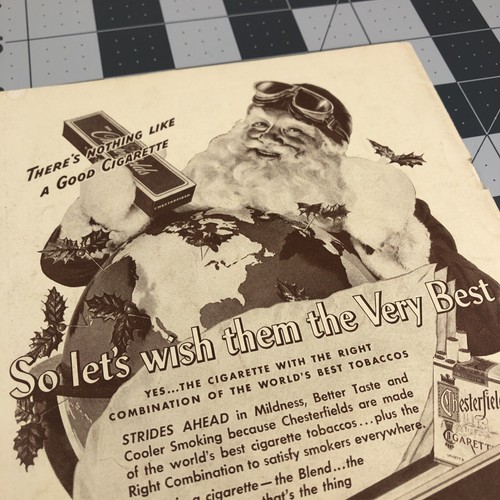 1943 Chesterfield Print Ad WW2 Era Christmas Santa Pilots Goggles World ...