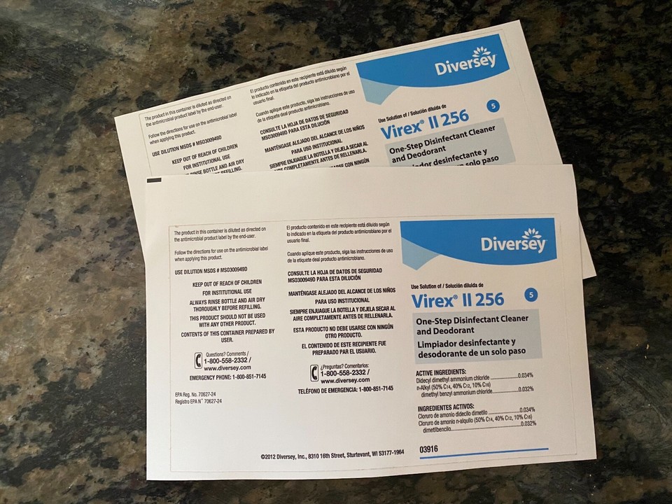 Diversey Virex ii 256 bottle labels 2 pack LABELS ONLY | eBay