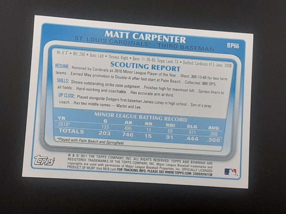 Matt Carpenter 2011 Bowman - Prospects #BP66 Rookie Cardinals | eBay