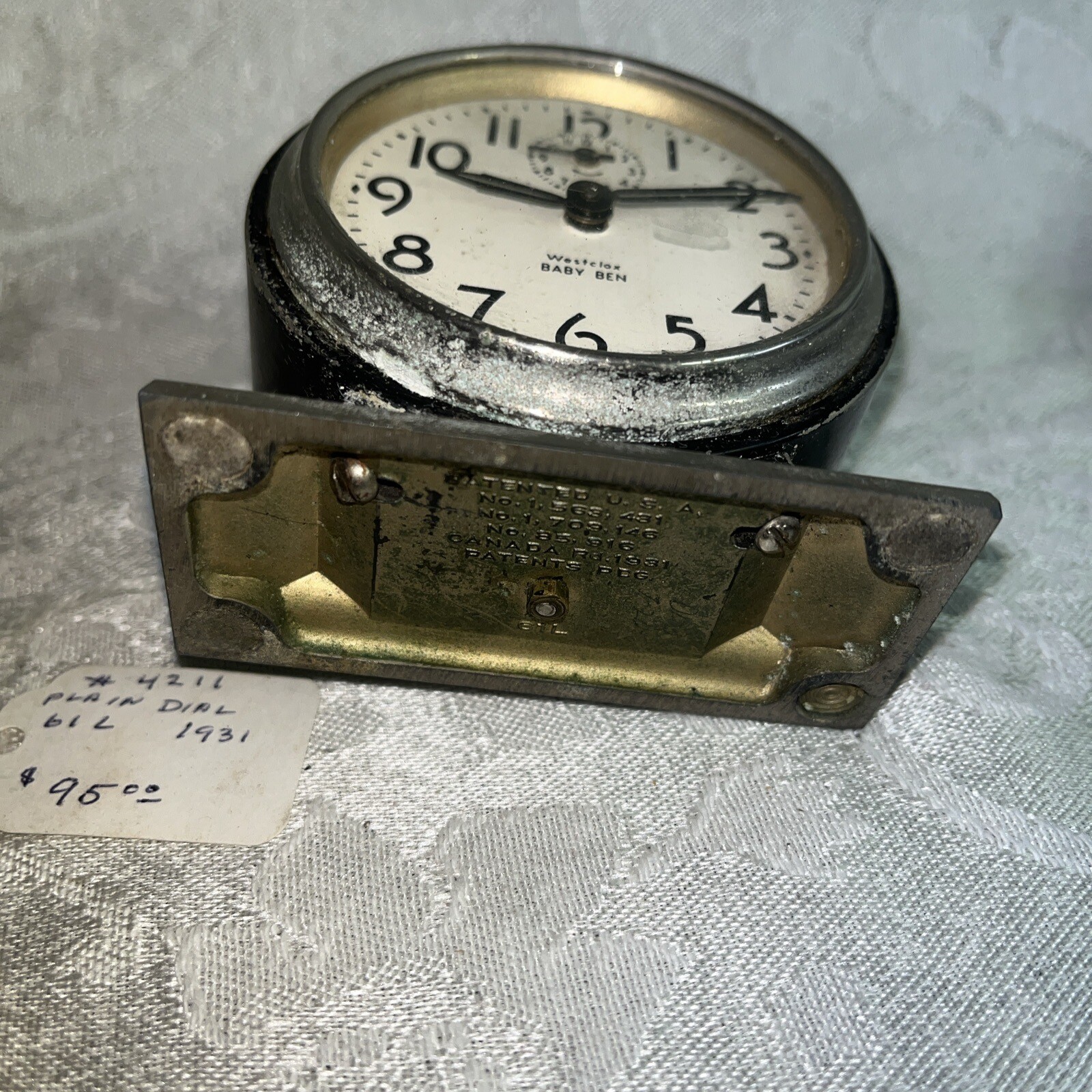 1931 Black Westclox Style 3 61L Baby Ben Wind Up Alarm Clock Parts ...