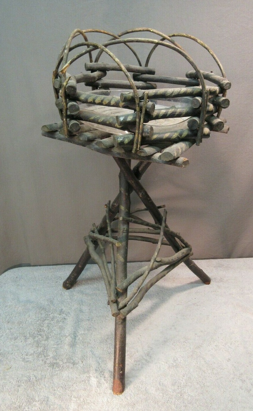 Adirondack Twig Plant Stand - (antique folk art rustic primitive side ...