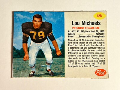 1962 POST CEREAL LOU MICHAELS FOOTBALL CARD STEELERS #128 E657 | eBay