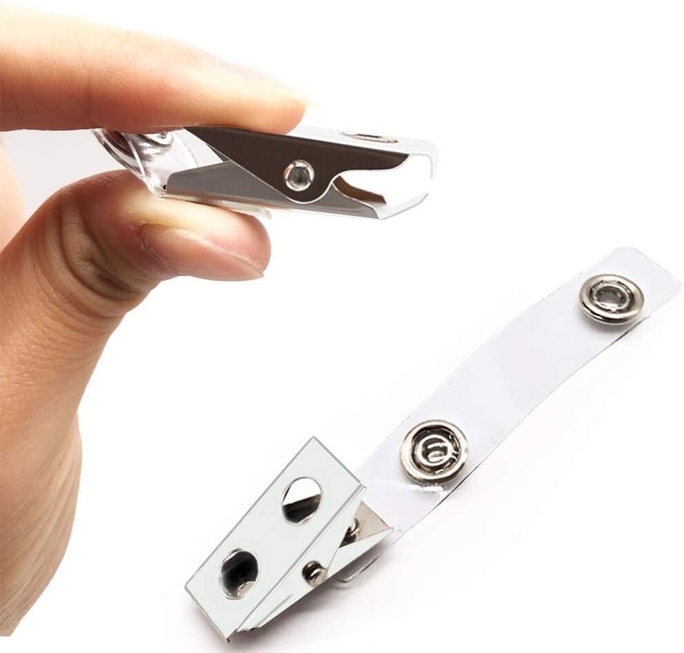 200Pcs Metal Badge Clips with Clear PVC Straps for ID Cards and Name ...