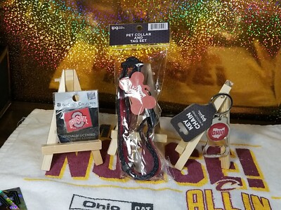 OHIO State Pet Collar W/Tag Set & OSU COLLECTABLE PIN & OHIO State Key ...