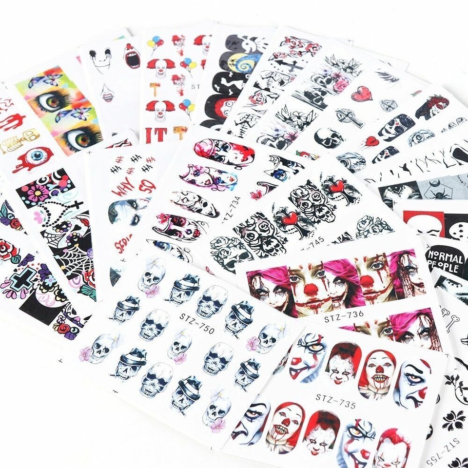 Nail Art Stickers Halloween Watermark Skull Evil Eye Decals Manicure ...