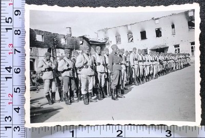 Soldiers Formation Burned Buildings WW2 German Military BW Photo ...