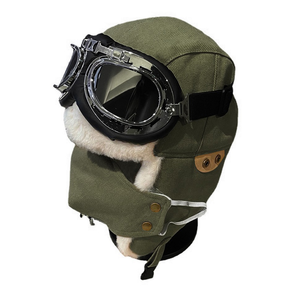 Vintage Aviator Hat and Goggles Costume Accessories Faux Fur Ear Flaps ...