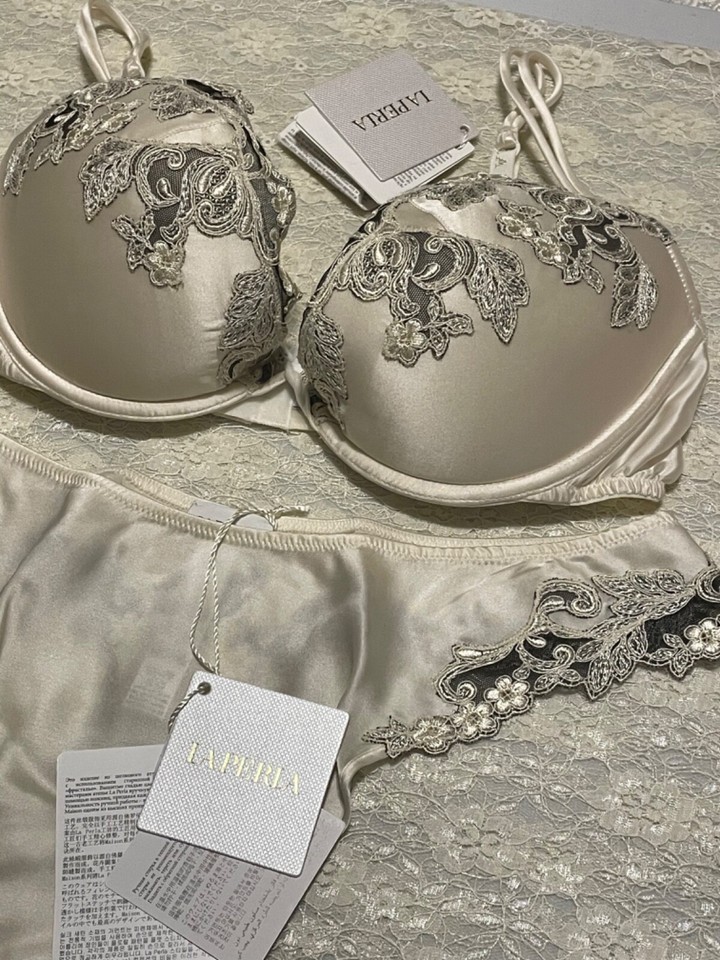 La Perla Maison 38C L Silk Bra Thong Set Frastaglio Embroidery Ivory | eBay