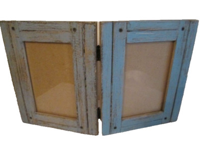 Rustic Double Photo Frame Hinged Blue Distressed Wood 4x 6 Country ...