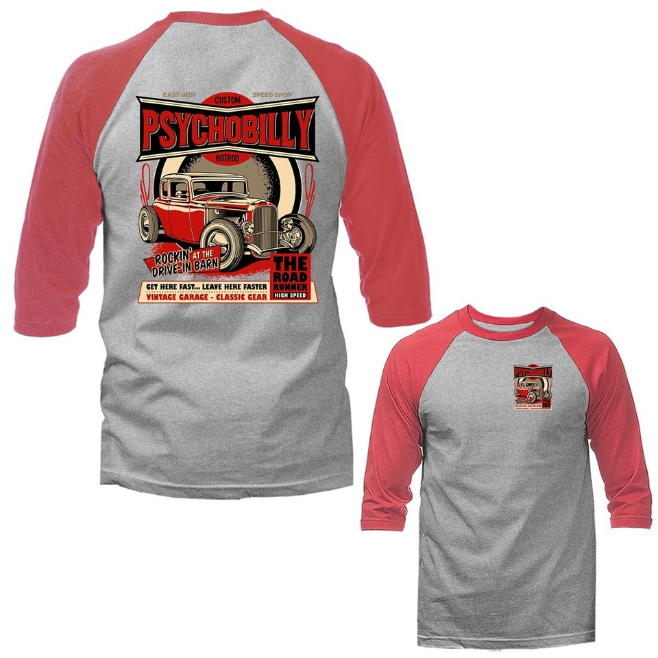 Psychobilly Hot Rod Classic Vintage Car Automobile Graphic 3/4 Sleeve ...