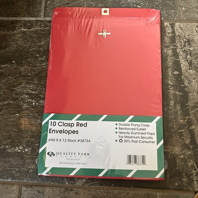 Quality Park Red Color Clasp Envelope 9 x 12 10/Pack 38734 85227387349 ...