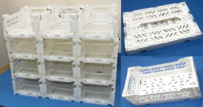 PACK OF 12 PLASTIC FOLD FLAT STACKABLE STORAGE FOLDING CRATES BOXES ...