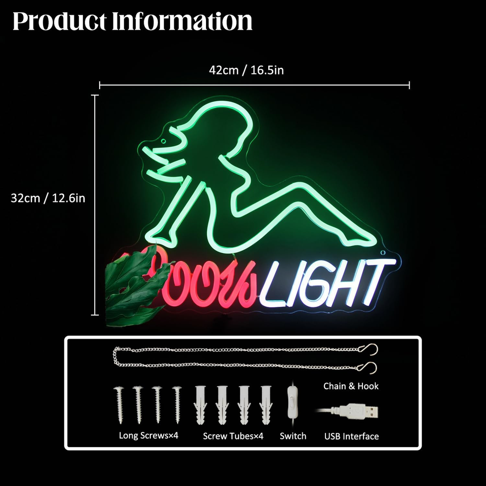 Crs Light Neon Sign Beer LED Signs for Man Cave Bar Decor Green Lady ...