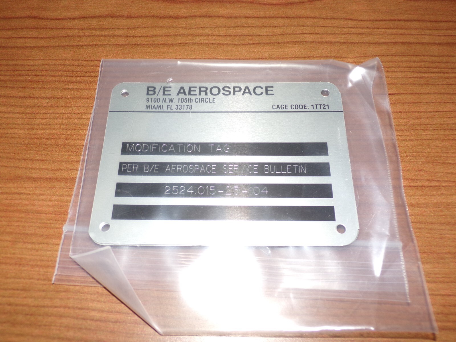B/E Aerospace Modification Plate Tag 2524.015.25-104 | eBay