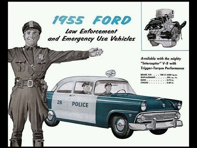 8x10 Poster 1955 FORD Police Car PHOTO Vintage Ad Policeman Vehicles ...