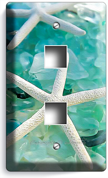 TURQUOISE SEA GLASS LIGHT SWITCH OUTLET PLATE ROOM BEACH HOUSE BATHROOM ...
