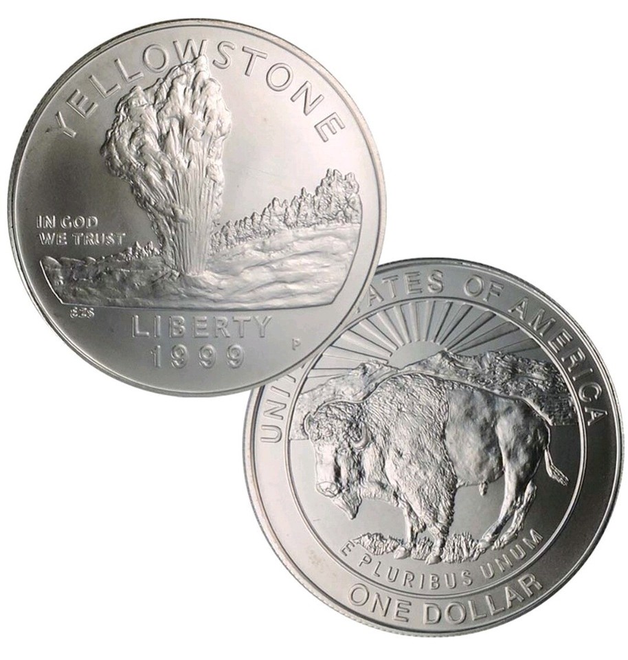 1999 Yellowstone National Park 2 Coin Proof & Unc. Silver Dollar ...