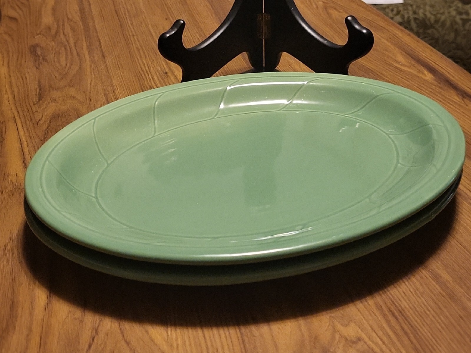 Set of 2 Crestware Green Restaurant Stoneware Oval Plate Platter 11-1/2 ...