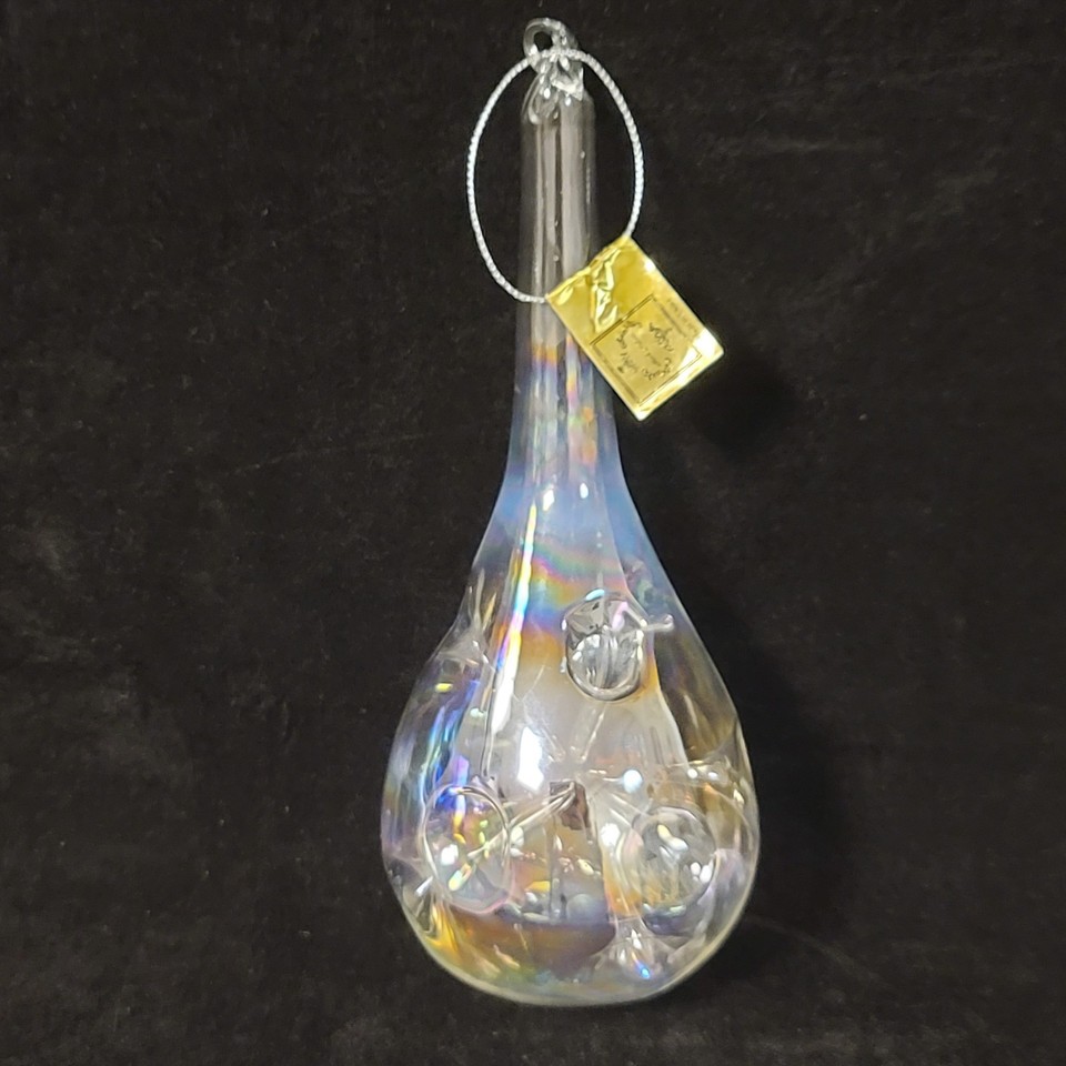 Mark Roberts 8.5” Blown Art Glass Ornament Iridescent Clear Swirl ...