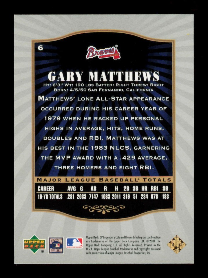 2001 SP Legendary Cuts #6 Gary Matthews Atlanta Braves | eBay