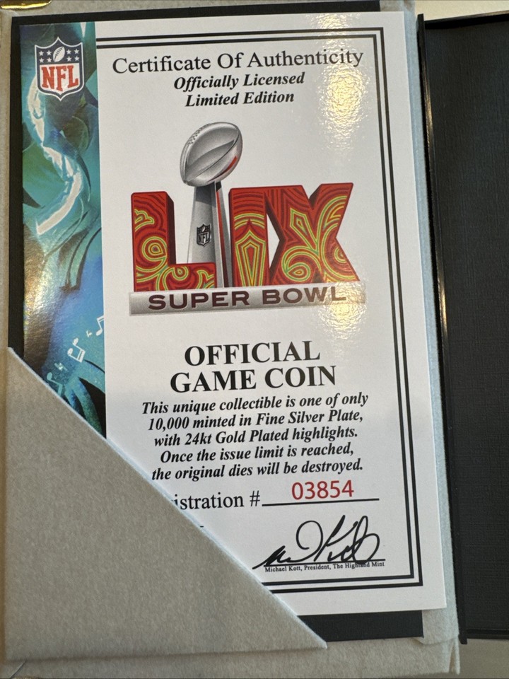 SUPER BOWL 59 EAGLES VS CHIEFS OFFICAL NFL FLIP COIN GOLD/SILVER LTD ED ...