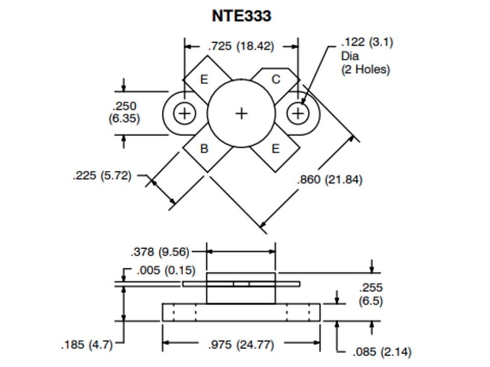 NTE 333 NPN-Si RF POWER TRANSISTOR 14-30MHz 60W MRF452 MRF453 SRF2072 ...