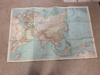VINTAGE LARGE ASIA AND ADJACENT AREAS WALL MAP National Geographic ...