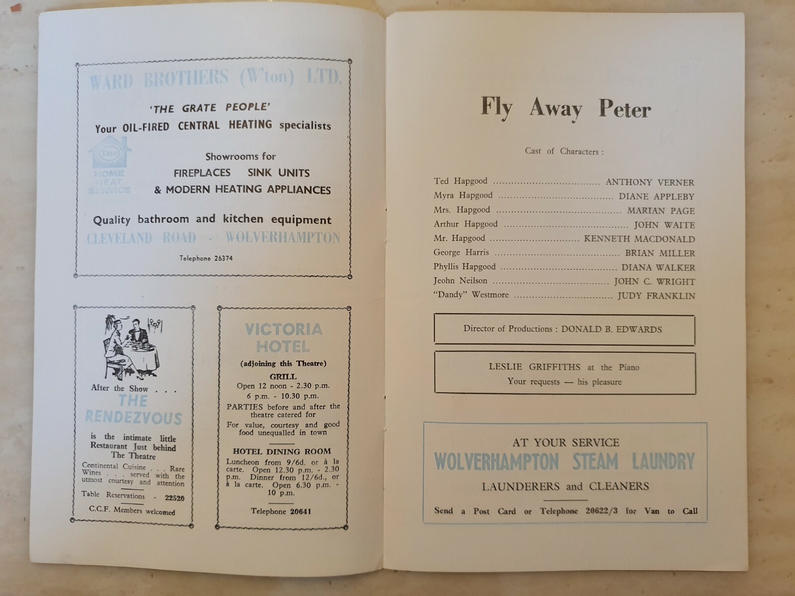 THEATRE PROGRAMME FLY AWAY PETER ANTHONY VERNER DIANE APPLEBY MARIAN ...