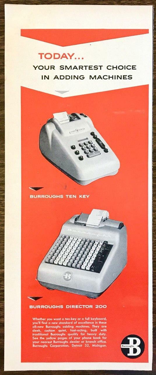 1954 Burroughs Adding Machines PRINT AD Ten Key Director 200 Your ...