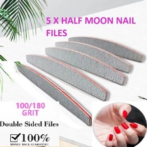 5x Nail Files Double Sided 100/180 Grit File Emery Board Half Moon Set ...