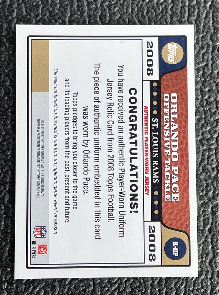 🔥ORLANDO PACE 2008 TOPPS PRO BOWL ON CARD AUTOGRAPH JERSEY CARD W/HOF ...