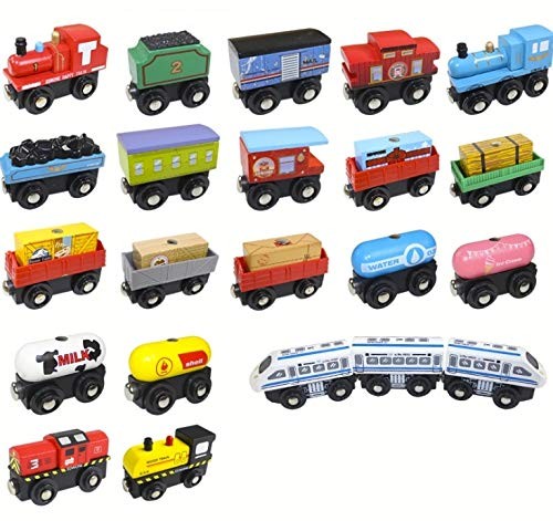 Wooden rail train freight car set toy railroad track Hape Brio Thomas ...