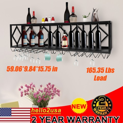 Wall-Mounted Inverted Wine Glass Rack Bar Unit Floating Shelves Bottle ...