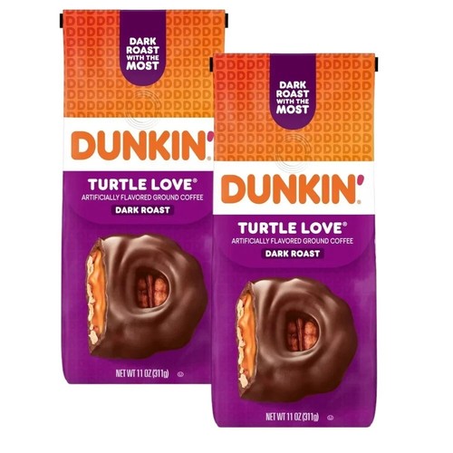Dunkin TURTLE LOVE Ground Coffee Dark Medium 11 Oz. (2 Bags ...
