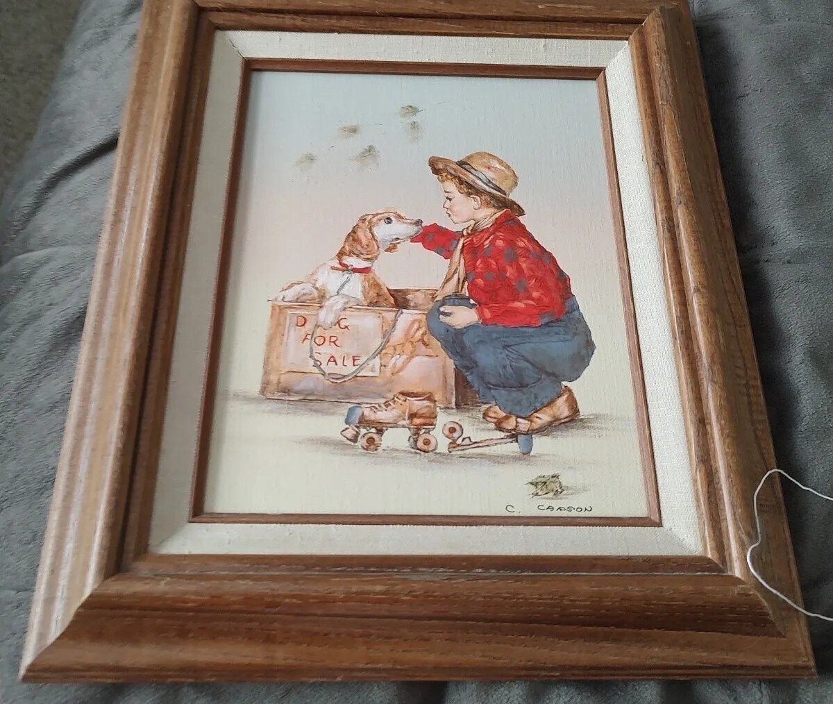Vintage C. Carson Signed Oil Canvas Boy Puppy For Sale Roller Skates ...