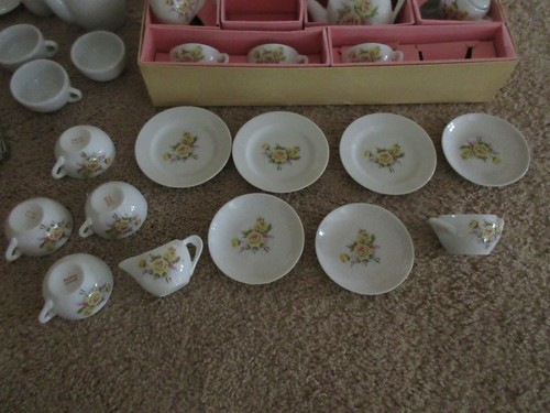 Vintage Silverware Goblets China Childs Toy Tea set Dinner Yellow Rose ...