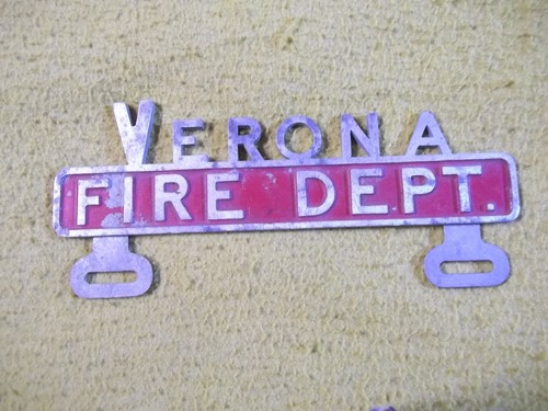 Vintage FIRE DEPT. VERONA Aluminum License Plate Topper | eBay