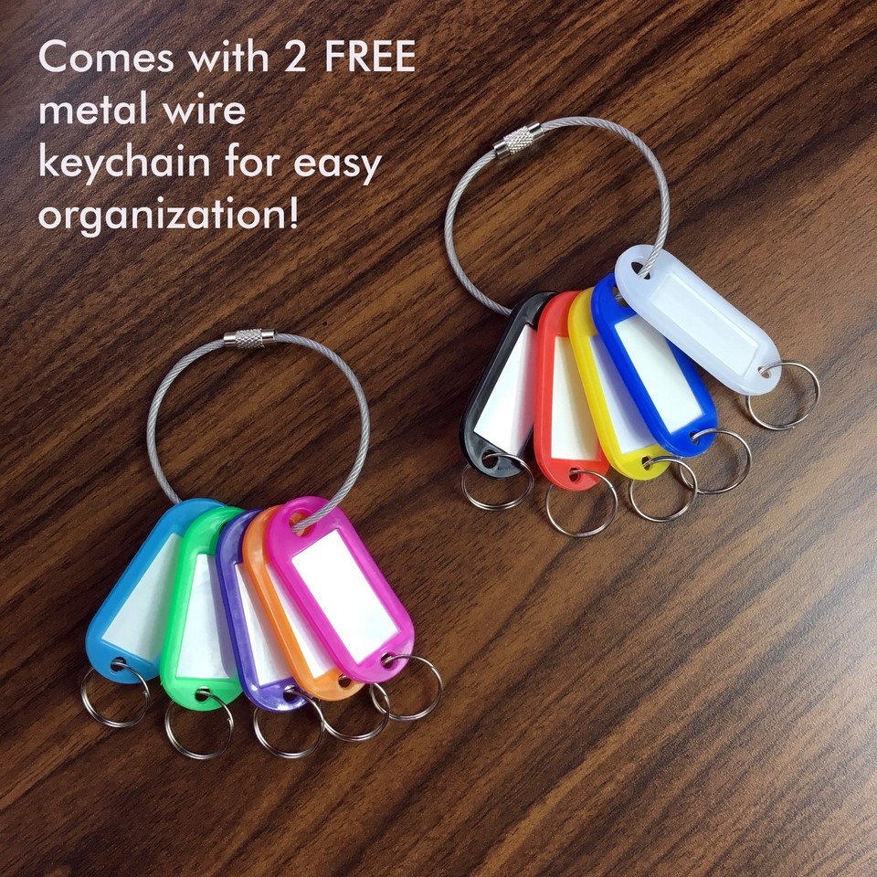 100pack Tough Plastic Key Tags with Split Ring Label Window, Coded ID ...