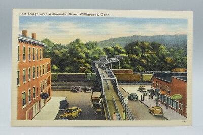 Foot Bridge Over Willimantic River Willimantic Connecticut 1930s Linen ...