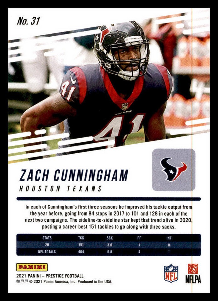 2021 Panini Prestige Zach Cunningham #31 Houston Texans | eBay