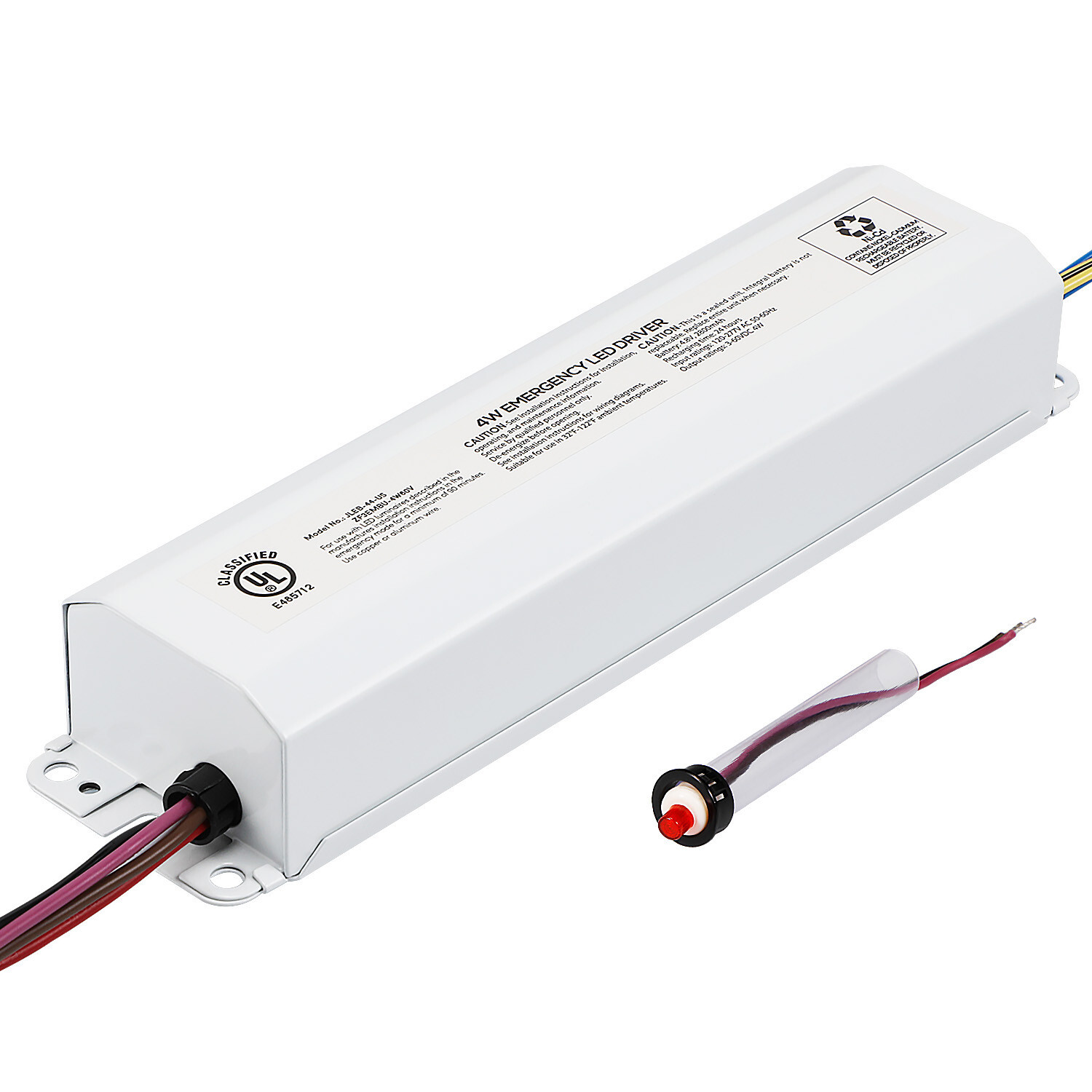 4W LED Driver Emergency, 120V-277VAC to 3-60VDC, Rechargable Backup ...
