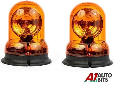 12V 24V Orange Amber Rotating Roof Beacon Recovery Hazard Lamps X2 Bulb ...