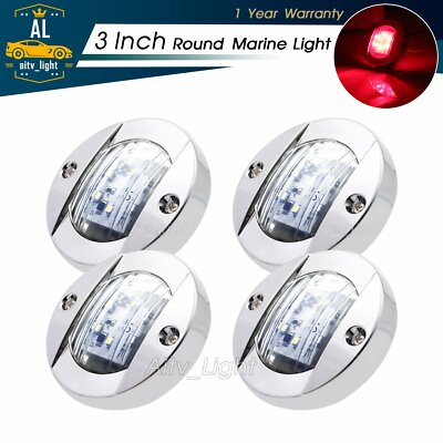 4 Pcs 3 Inch Round 6 LED Clear Lens Red Anchor Transom Navigation Boat ...