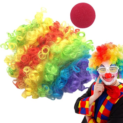 Wavy Curly Hair Clown Colorful Explosion Wig Clown Cosplay Hair Nose ...
